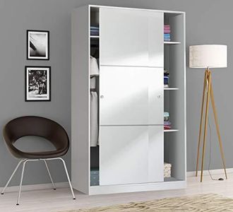 Dmora Garde-robe 2 portes Waterbury, Armoire de chambre, Armoire avec 4 &eacute;tag&egrave;res et tringle &agrave; v&ecirc;tements, 120x50h200 cm, Blanc