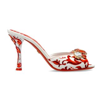 Dolce & Gabbana Femme, Chaussures, Orange, Taille: 38 1/2 EU Mules en brocart imprim&eacute; majolique avec broderies