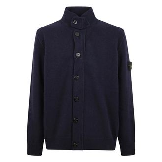Stone Island Homme, Pulls, Bleu, Taille: M Cardigan en laine &agrave; col montant