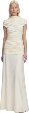 Self Portrait Femme, Robes, Beige, Taille: 38 FR Jersey Draped Maxi Dress