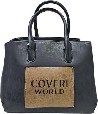 Coveri Collection Sac femme en cuir synthétique nubuk, dimensions 35 x 19 x 28 cm, 2 poignées avec bandoulière réglable amovible en tissu personnalisé, compartiments mu