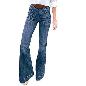 Generic Jean &eacute;vas&eacute; pour femme en denim classique avec bas cloche, coupe bootcut, taille haute, pantalon long, vintage, d&eacute;contract&eacute;, Y2K, coupe ajust&eacute;e, pantal