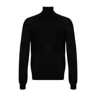 Jil Sander Schwarzer Wollpullover Hoher Kragen - - Knitwear - Herren - Schwarzk - L