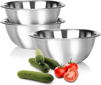 Com-Four 3x bol m&eacute;langeur en acier inoxydable - bol de cuisine multifonctionnel - bol en m&eacute;tal argent&eacute; - bol pratique pour servir et disposer (3 pi&egrave;ces - &Oslash; 24c