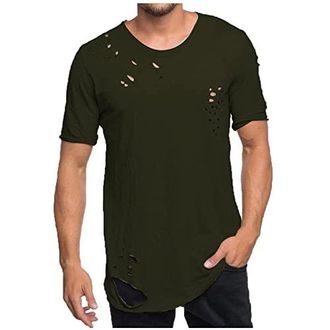 Generic T-shirt d&eacute;t&eacute; d&eacute;contract&eacute; &agrave; col rond pour homme - Couleur unie - Classique - L&eacute;ger - Respirant - Manches courtes - Avec trous - Pour la plage et lext&eacute;r