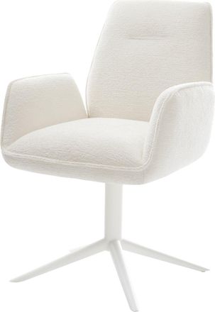 DELIFE Esszimmerstuhl Zoa-Flex Fußkreuz Weiß Bouclé Soft Beige 360° drehbar Wippfunktion Taschenfederkern