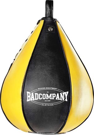 Bad Company Profi PU Boxbirne medium schwarz/gelb - PU Speedball im 6 Elementen Design