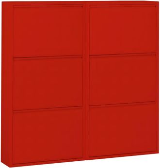 ebuy24 Pisa mit 6 Klappen/T&uuml;ren in rot (100x106x16 cm) - Schuhschrank - Metall pulverlackiert - Farbe RAL 3020; Rot - Klappbar/faltbar - modern - f&uuml;r Flur & 