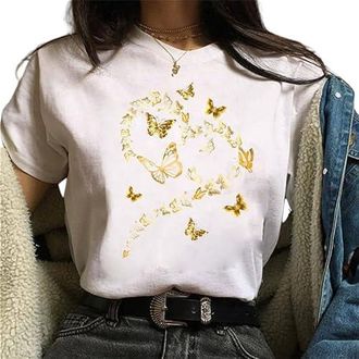Keephen Vibrant Papillon T-Shirt Femmes Belle Color&eacute; Papillon Impression 3D Manches Courtes Blouse Casual Col Rond Tee Tops
