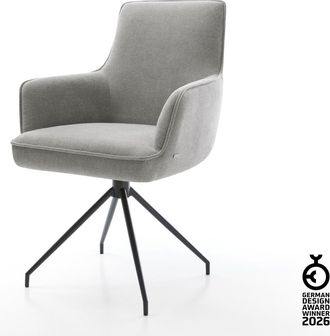 DELIFE Esszimmerstuhl Heira-Flex mit Armlehnen Strukturstoff Soft Grau Kreuzgestell konisch Schwarz Taschenfederkern, Esszimmerst&uuml;hle