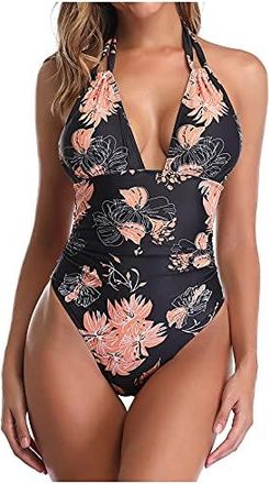 Generic 2026 Robe boh&egrave;me pour femme - Maillot de bain de plage - Bikini imprim&eacute; monokini - Maillot de bain haut - Tankinis, rose, L