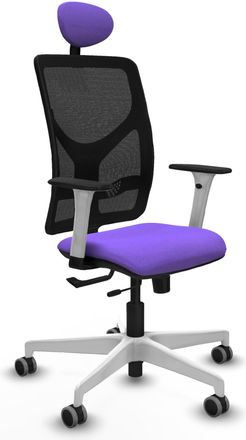 Piqueras y Crespo Computerstuhl mit wei&szlig;en und schwarzen Armlehnen, h&ouml;henverstellbare Lendenwirbelst&uuml;tze und festes Kopfteil, Schwarz/Lila