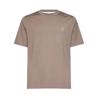 Brunello Cucinelli Logo-Print Baumwoll-T-Shirt - - Tops - Herren - Braun - S