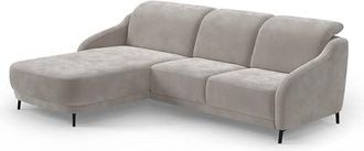 Cavadore Ecksofa Blue/Moderne Eckcouch mit Longchair, Inkl. Kopfteilverstellung, Vorziehsitz motorisch, Klapptisch, USB-Anschluss & mattschwarzen Metallfüßen /