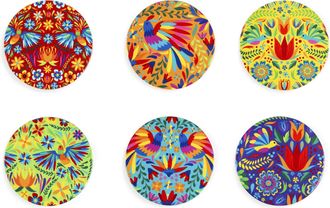 Excelsa Mexican Flowers Set mit 6 Untersetzern, Keramik, Unterseite aus Kork, Durchmesser 10,5 cm, multifunktional