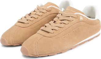 Tommy Hilfiger Sneaker TOMMY HILFIGER TH BELLA LOW RUNNER SUEDE, Damen, Gr. 36, safari, Veloursleder, unifarben mit Farbeinsatz, Schuhe Sneaker, Halbschuh, Schn&uuml;rer,