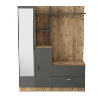 Dmora Eingangsm&ouml;bel Dmasiell, Moderner Eingang, Wandgarderobe, Multifunktions-Aufbewahrungskonsole, 140x37h182 cm, Eiche und Anthrazit - Dmora