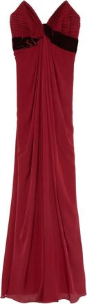 Elie Saab robe plissée à bords en velours - Rouge