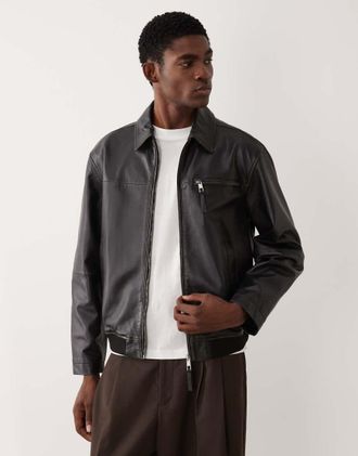 Asos Blouson Harrington oversize en cuir v&eacute;ritable - Noir