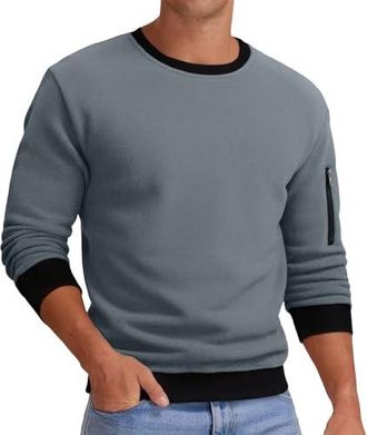 Generic Pull à col rond pour homme - Manches longues - Doublure polaire - Sans capuche - Pull dhiver - Coupe ajustée, gris foncé, S