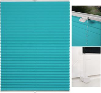 Metablo Plissee nach Maß Klemmfix-Plissee ohne Bohren Blickdicht Lichtdurchlässig inklusive Klemmträger Plisseerollo für Fenster und Tür Sichtschutz Türkis B: