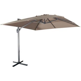 Sweeek Parasol d&eacute;port&eacute; carr&eacute; 3x3m haut de gamme - Falgos - Taupe - Parasol excentr&eacute; inclinable. rabattable et rotatif &agrave; 360&deg;