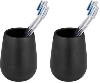 WENKO Keramik Zahnputzbecher Mod. Nerno zur Aufbewahrung von Zahnputzutensilien aus hochwertiger Keramik in modernem Schwarz Ma&szlig;e 6,7 x 11,5 x 6,7 cm (Packu