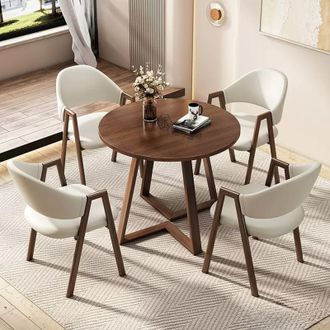 Generic Empfangstisch, runder Clubtisch mit St&uuml;hlen, 80 cm Durchmesser, 4 St&uuml;hle aus PU-Leder, f&uuml;r Wohnzimmer, K&uuml;che oder Fr&uuml;hst&uuml;cksbar