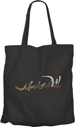 Fabulous Tote Bag Sac Shopping en Toile Noir - Dali Signature Surrealisme Peintre Célèbre Artiste Unique Bizarre - 10 L