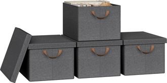 Woltu Faltbare Aufbewahrungsboxen 4 St&uuml;ck, Stoffboxen mit Deckel, Aufbewahrungsk&ouml;rbe f&uuml;r Spielzeug, Kleidung, Bettdecke, Grau, 43x33x26cm