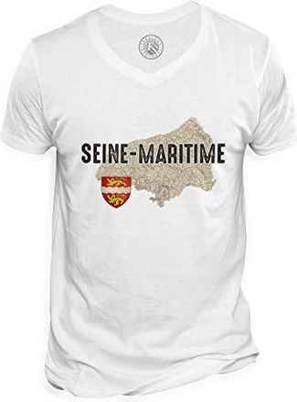 Fabulous T-Shirt Homme Col V Seine Maritime 76 Département Carte Ancienne Rouen