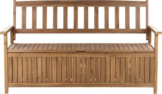 Beliani Praktische Gartenbank hellbraunes Akazienholz Stauraum 160 cm Sovana