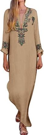 Generic Robe boh&egrave;me d&eacute;contract&eacute;e &agrave; manches longues et col en V pour femme 2026, kaki, S