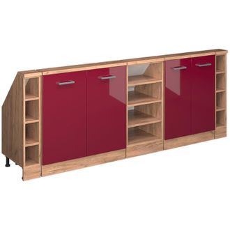 Vicco Armoire sous pente de toit Rion, Rouge brillant/Ch&ecirc;ne dor&eacute;, Lot de 5, Vicco