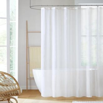 Madison Park Anna Sheer Stripe Textured Bathroom Shower Curtain, 72X72 Inches, Ivory White
