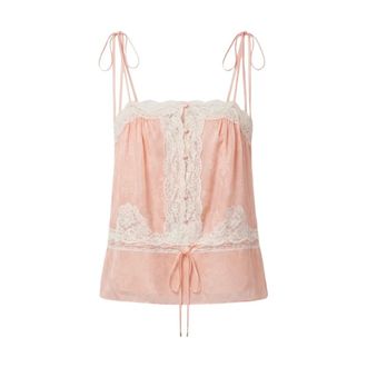 Chlo&eacute; Top en soie avec bordure en dentelle - Femme - Tops - Rose - Taille: 36 FR