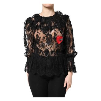 Dolce & Gabbana Schwarze Blumen Spitzenbluse f&uuml;r Frauen - - Blouses & Shirts - Damen - Schwarzk - S
