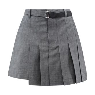 sacai Shorts en Laine Pliss&eacute;e - Femme - Shorts - Gris - Taille: 38 FR