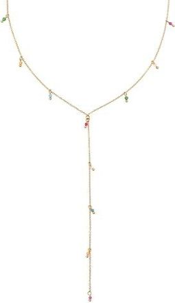 Singularu Collier Y Mini Stone Colors. Acier avec Plaqué Or 18 Kt et Pierre Naturelle. Bijoux pour Femme