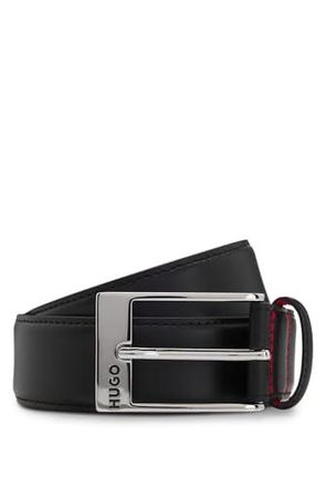 HUGO BOSS Hommes BARNEY Ceinture en cuir verni avec doublure rouge