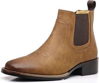 Generic Bottes De Cowboy pour Hommes &Agrave; Bout Carr&eacute; Bottines Western Chelsea pour Hommes Toutes Saisons &Agrave; Enfiler pour Le Travail Et Les Loisirs,Marron,44.5 EU