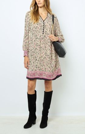 Gerard Darel Robe droite imprim&eacute;e &agrave; col V - SALINE - Naturel