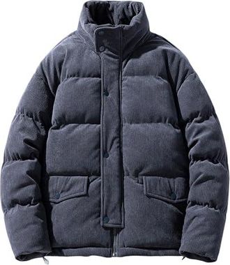 Generic Veste matelass&eacute;e vintage en velours c&ocirc;tel&eacute; pour homme avec col montant et fermeture &eacute;clair, bleu/gris, 4XL