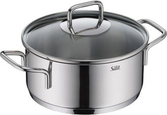 Silit Extra Cook, Bratentopf 20 cm mit Glasdeckel, Innenskalierung, breiter Schüttrand, hochwertiger, spülmaschinenfester Crominox-Edelstahl, Kochtopf groß,