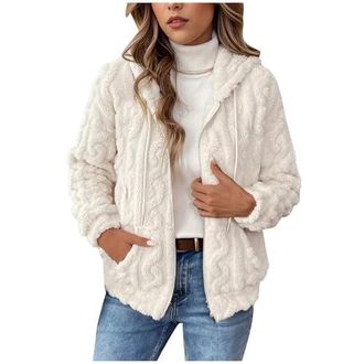 Generic Polaire &Agrave; Capuche pour Femme Manteaux Peluche Zipp&eacute;e &Eacute;paissir Garder Cardigan D&eacute;contract&eacute;e Hooded Coat Mode Hiver Outerwear