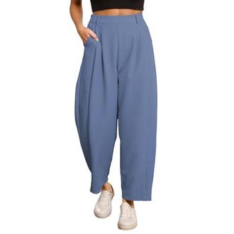 Generic Pantalon pour femme - Jambe large - &Eacute;lastique - Taille haute - Poche lat&eacute;rale - Pantalon de travail d&eacute;contract&eacute; - Pantalon extensible pour femme, bleu