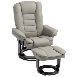 HOMCOM Fauteuil de Relaxation avec Repose-Pied, Dossier inclinable 135° Max., siège pivotant 360°, Assise rembourrée Confort, revêtement synthétique, pour Sa