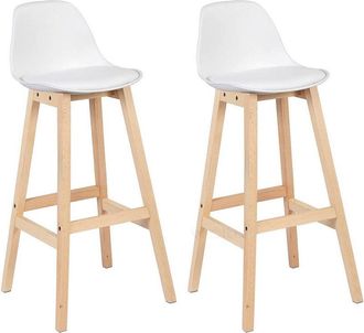 Woltu 2 x Barhocker 2er Set Barstuhl aus Kunststoff Holz mit Lehne Design Stuhl Küchenstuhl Weiß - Woltu