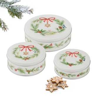 Brandsseller 3er Set Pl&auml;tzchendosen aus Metall - stapelbare, runde Keksdosen mit Deckel - lebensmittelechte Aufbewahrungsdosen f&uuml;r Geb&auml;ck, Kekse & Weihnachtspl&auml;tzc