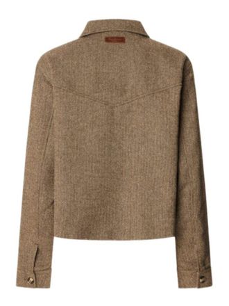 Pepe Jeans London Outdoorjacke braun,Casual,Polyester,Allover-Print,Hemdblusenkragen,Lang,Gerade